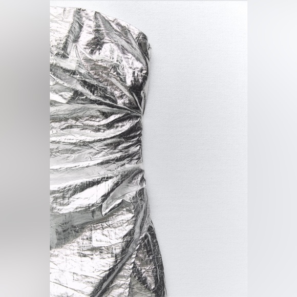 Zara | Pants & Jumpsuits | Nwt Zara Ruched Metallic Mini Jumpsuit ...